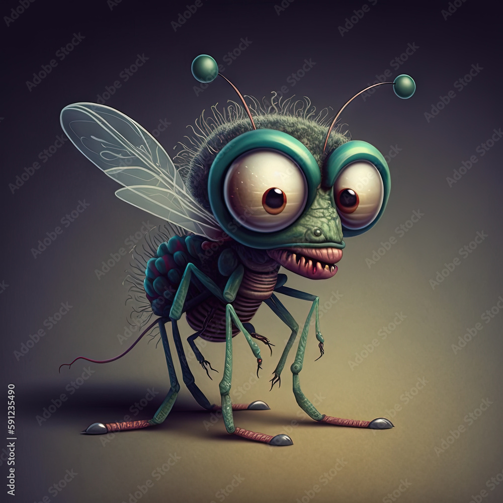 Tiny insect monster. Abstract flying creature or funny bug with cute ...