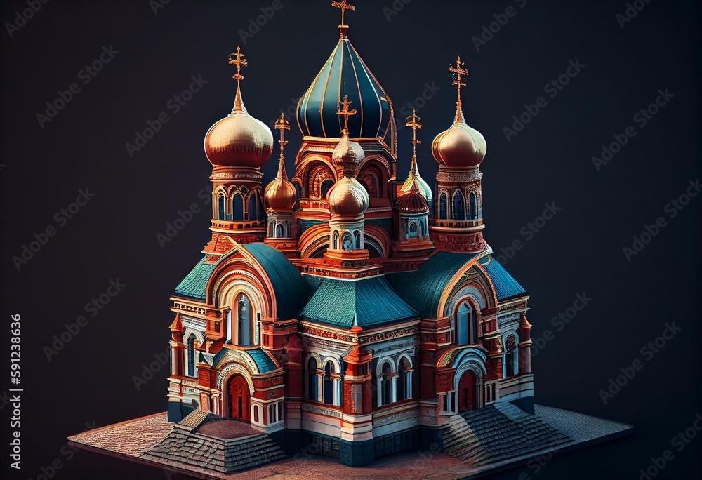 Typical Russian orthodox cathedral, mockup style illustration of ...