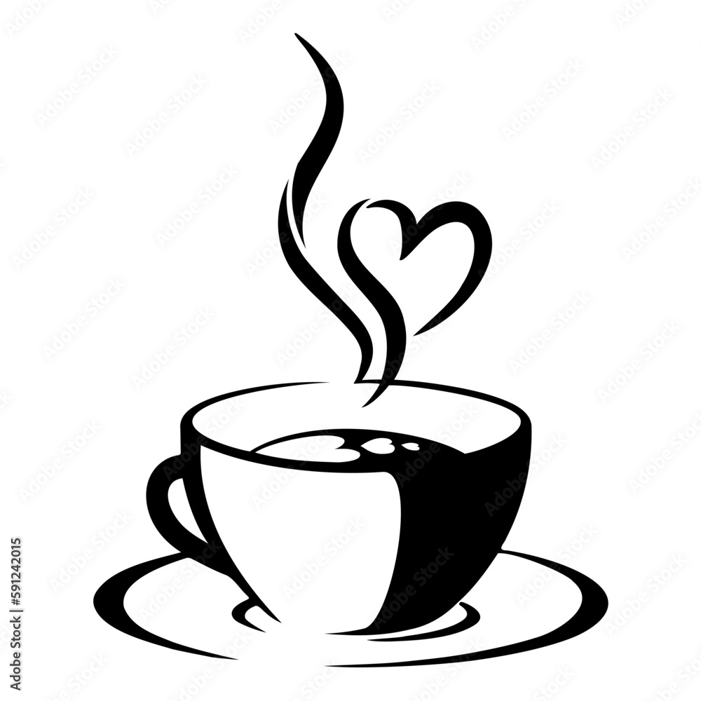 silhouette cup of coffee vector with heart Stock Vector | Adobe Stock