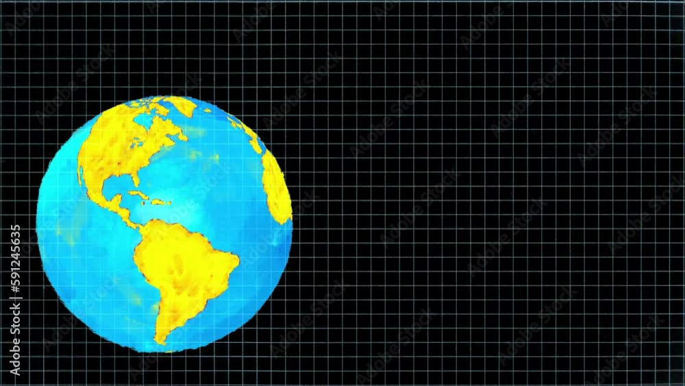 Earth globe crayon drawing pulsing on dark grid. Cartoon animation ...