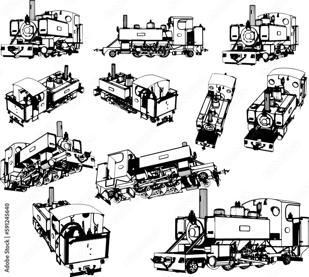 "3D Rendered Vintage Train from Different Sides" "Old-Fashioned ...