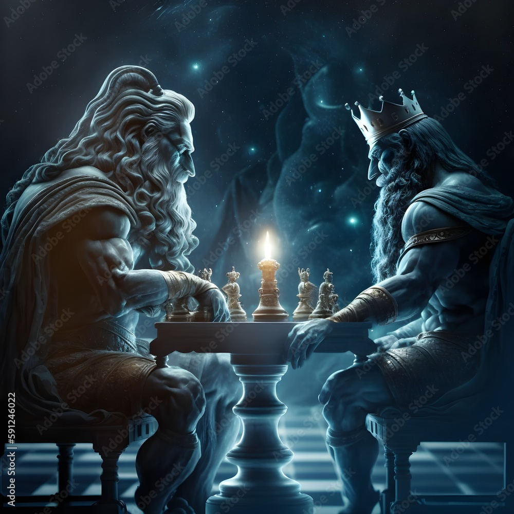 greek mythology ares and zeus playing chess deep star light universe ...