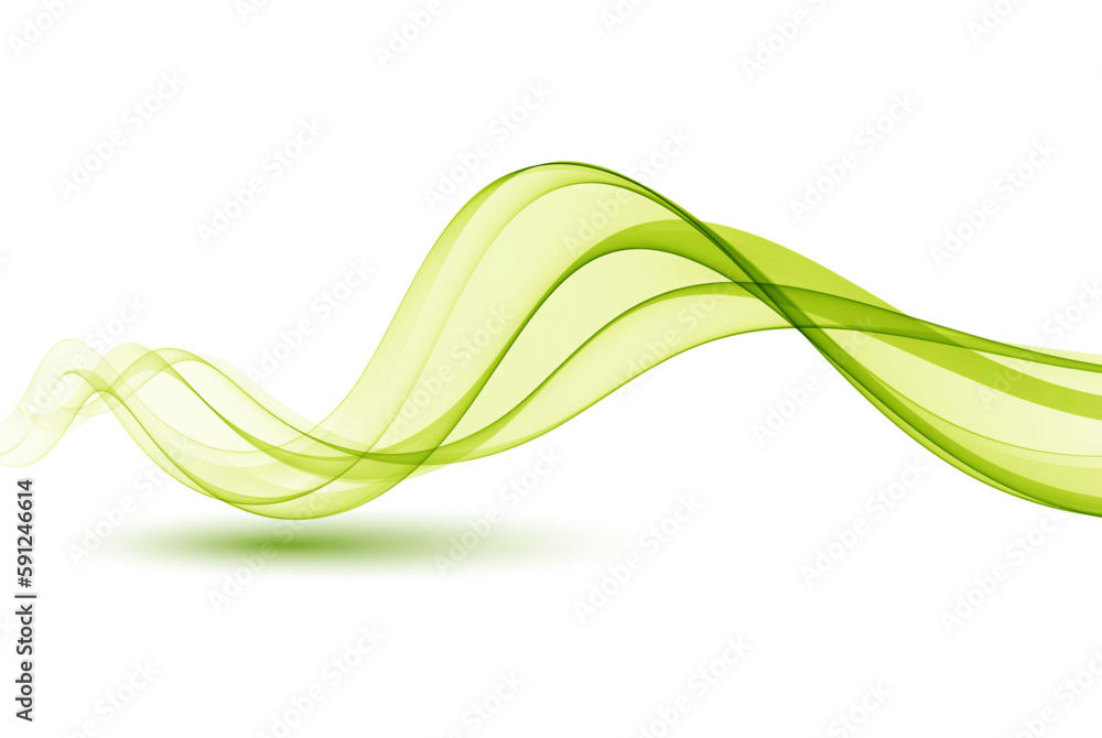 Abstract green wavy lines. Green transparent wave, green wave smoke ...