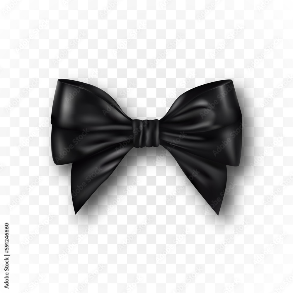 Black realistic silk bow with shadow on a transparent background ...