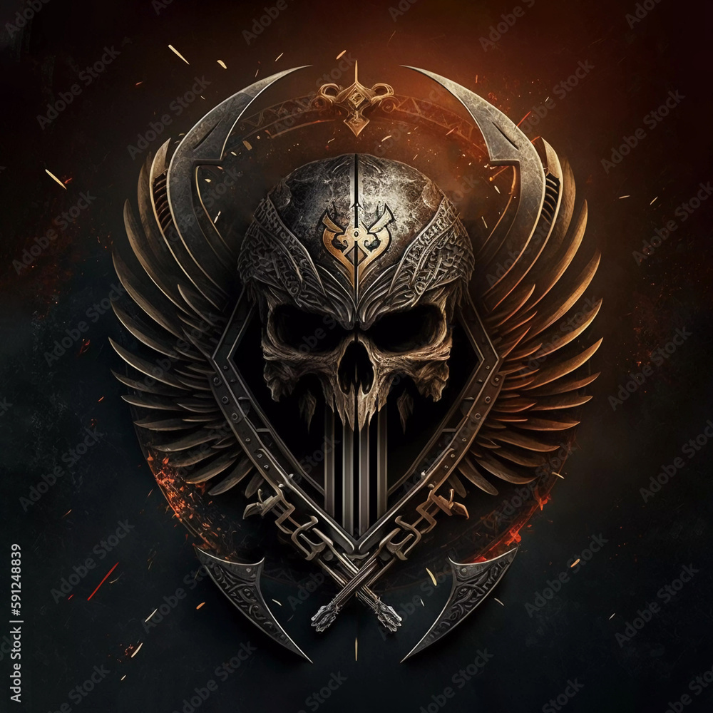 Special forces colored logo emblem with winged skull. Futuristic ...