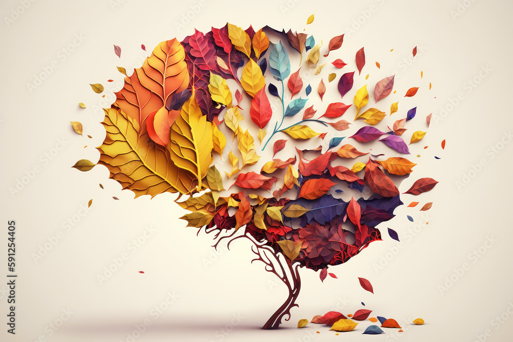 Symbol of memory loss due to dementia, alzheimer. Illustration of a ...