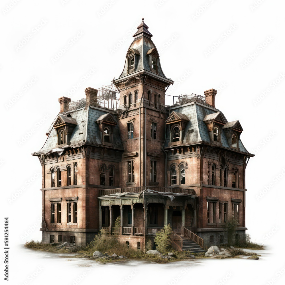 Abandoned insane asylum, eerie and dilapidated building, with a ...