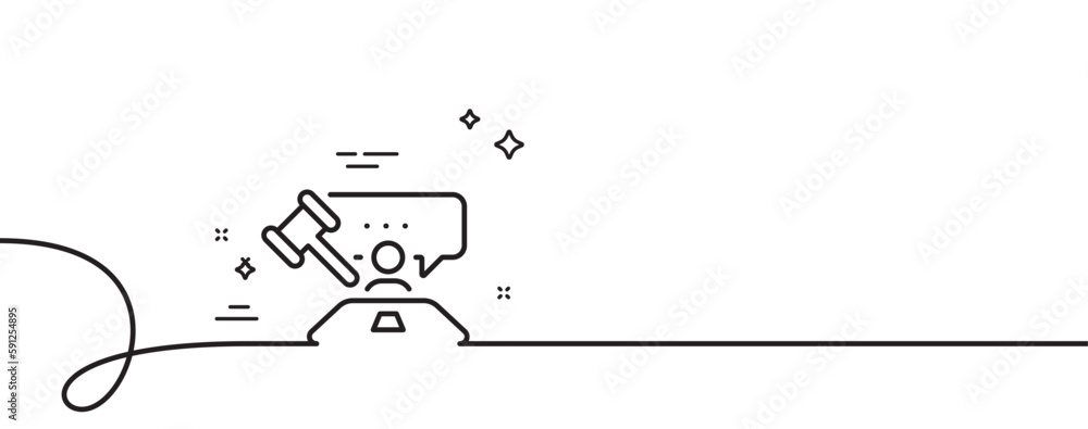 Judge hammer line icon. Continuous one line with curl. Court judgement ...