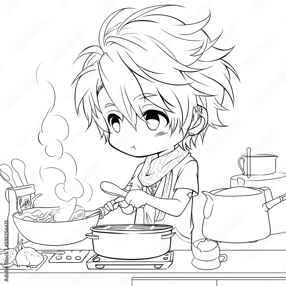 Cooked boy, Illustration for coloring, AI generated Stock Illustration ...