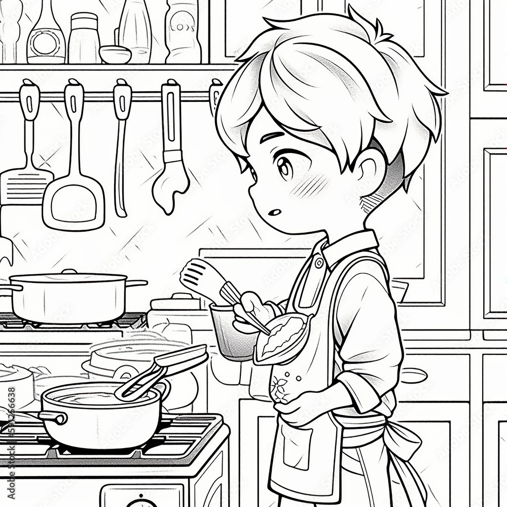 Cooked boy, Illustration for coloring, AI generated Stock Illustration ...