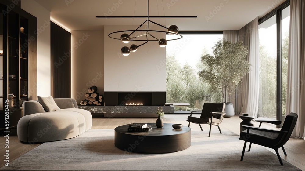 A modern Zen Minimalist Living Room featuring a sculptural light ... A modern Zen Minimalist Living Room featuring a sculptural light ...