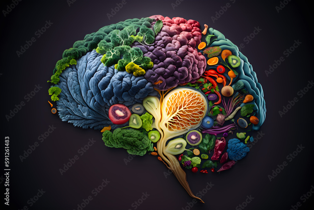 Human brain made of vegetables and healthy foods. Eco healthy brain ...
