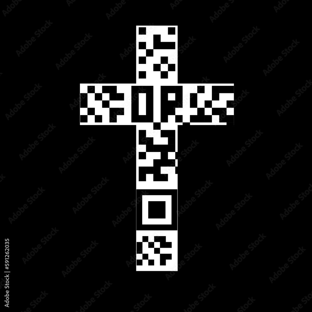 Cross with Qr code inside. Christian Symbol. Vector logo Stock Vector ...