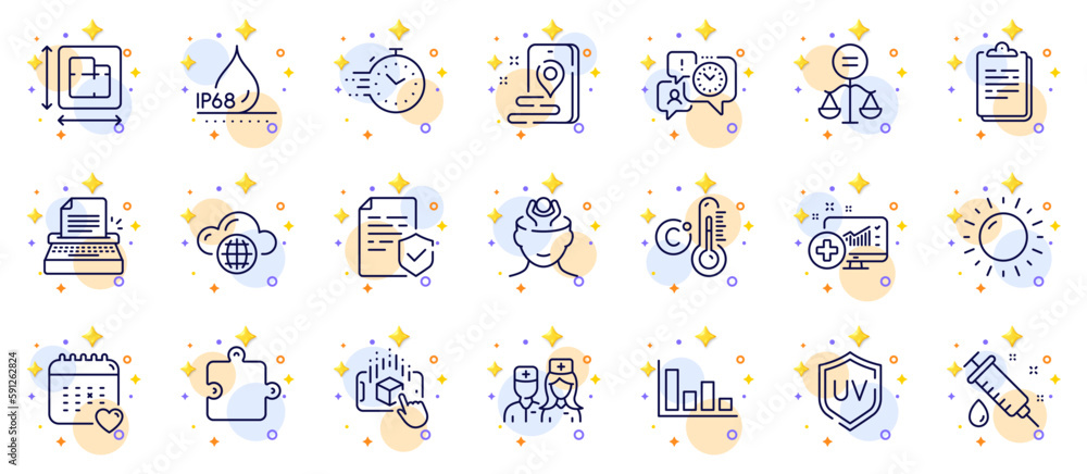 Outline set of Doctor, Typewriter and Medical analytics line icons for ...