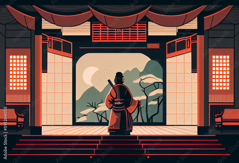 Asian theatre. outdoor stage with Japanese-style actors. ai generated ...