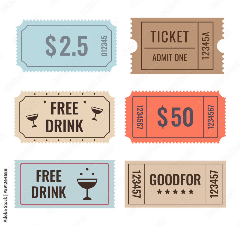 Entertainment tickets. Event cardboard labels cinema theatre kids ...