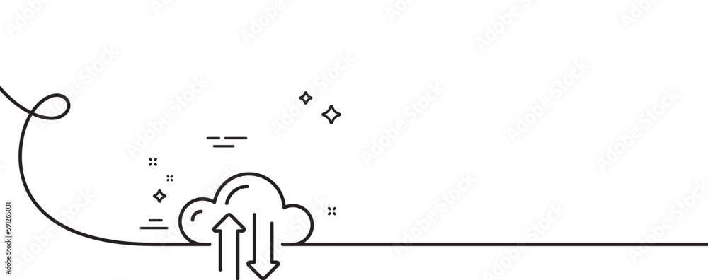 Cloud computing sync line icon. Continuous one line with curl. Internet ...