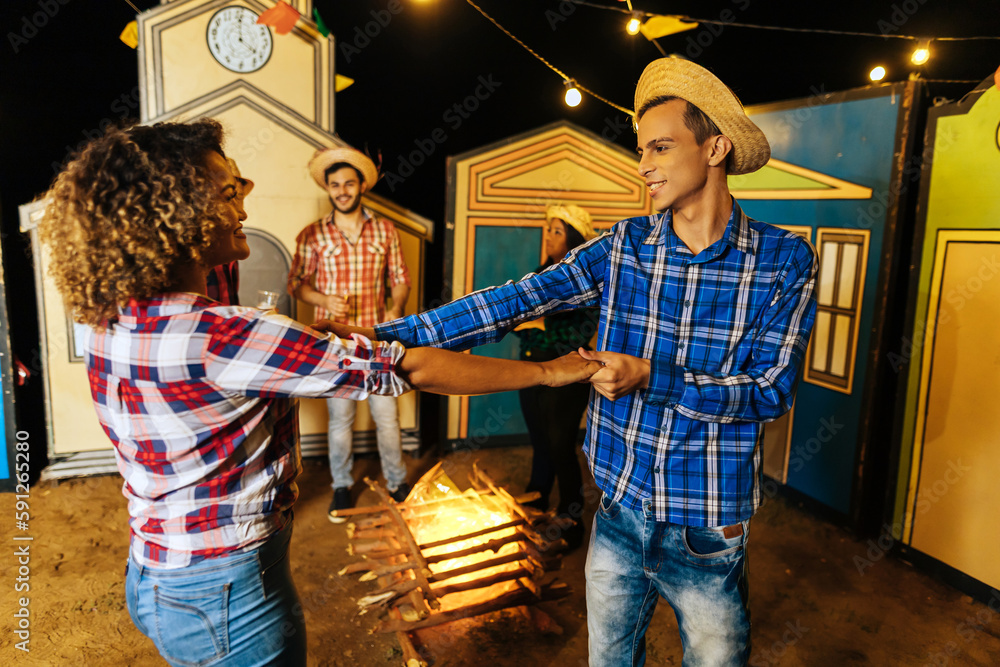 Festa Junina in Brazil. Couple dancing during Festa Junina Stock Photo ...