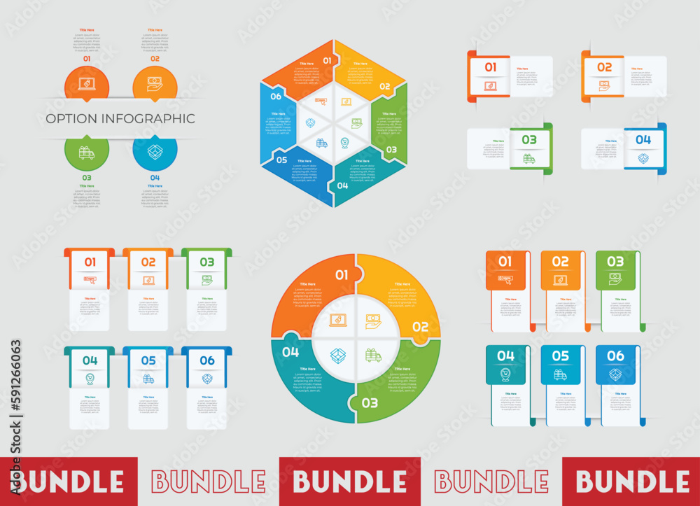 Infographic bundle set with 4 6 steps, options or processes for ...
