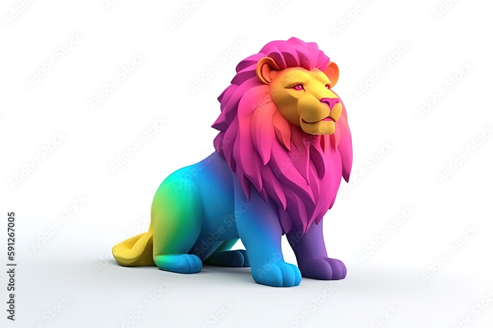 Colorful lion 3d icon on isolated background. 3d render of wildcat ...