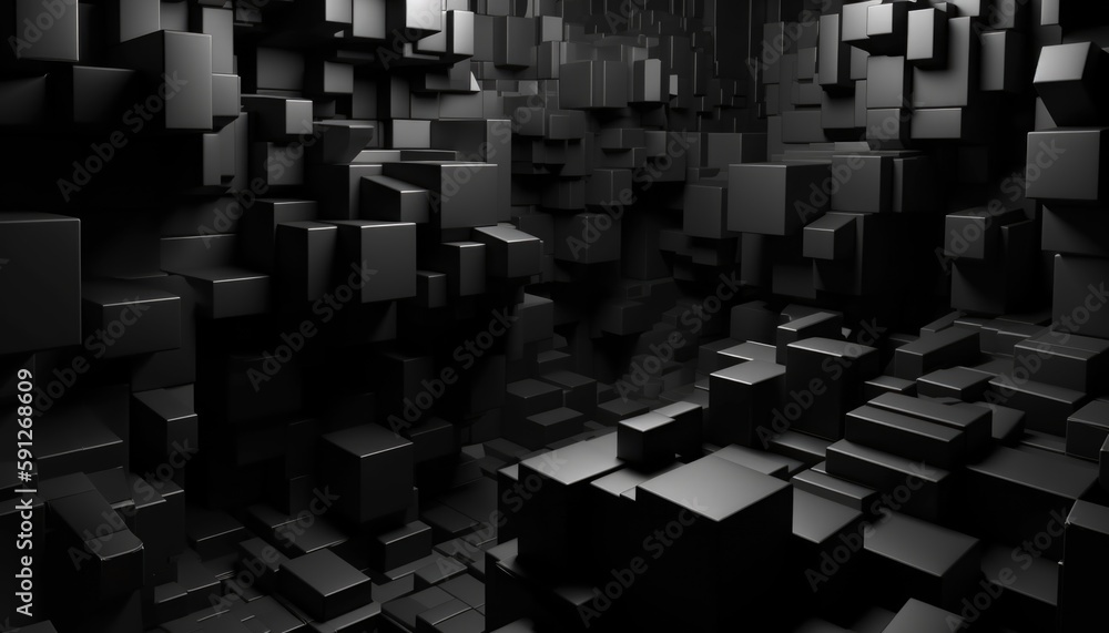 Cube patterns, black background, abstract background, shiny metal ...