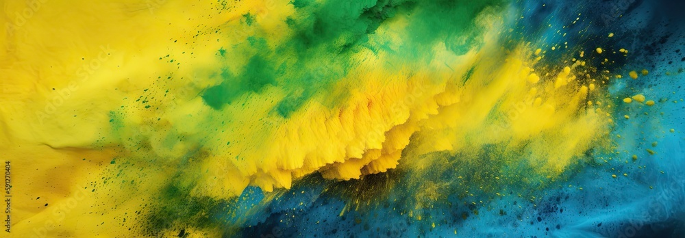colorful brazilian flag green yellow blue color holi paint powder ...