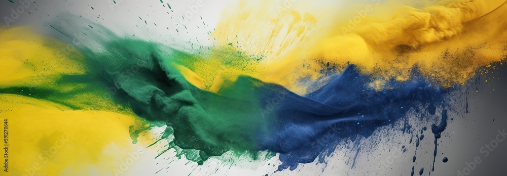 colorful brazilian flag green yellow blue color holi paint powder ...
