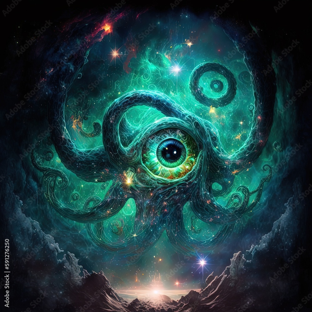 Illustration of galaxy and space with a shape of monsters for HP ...