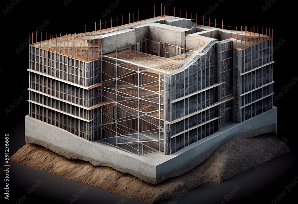 Cutaway building foundation scheme isolated. Reinforced concrete under ...