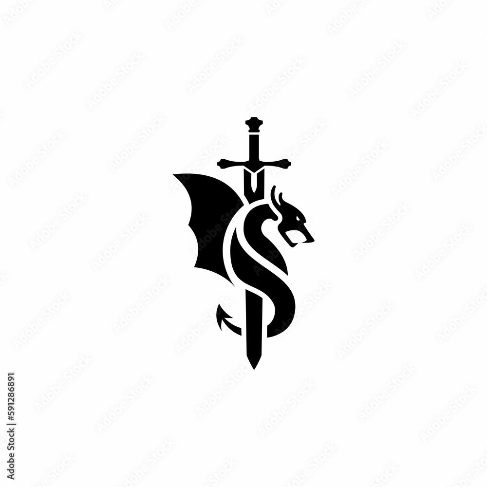 DRAGON SWORD VECTOR LOGO Stock Vector | Adobe Stock