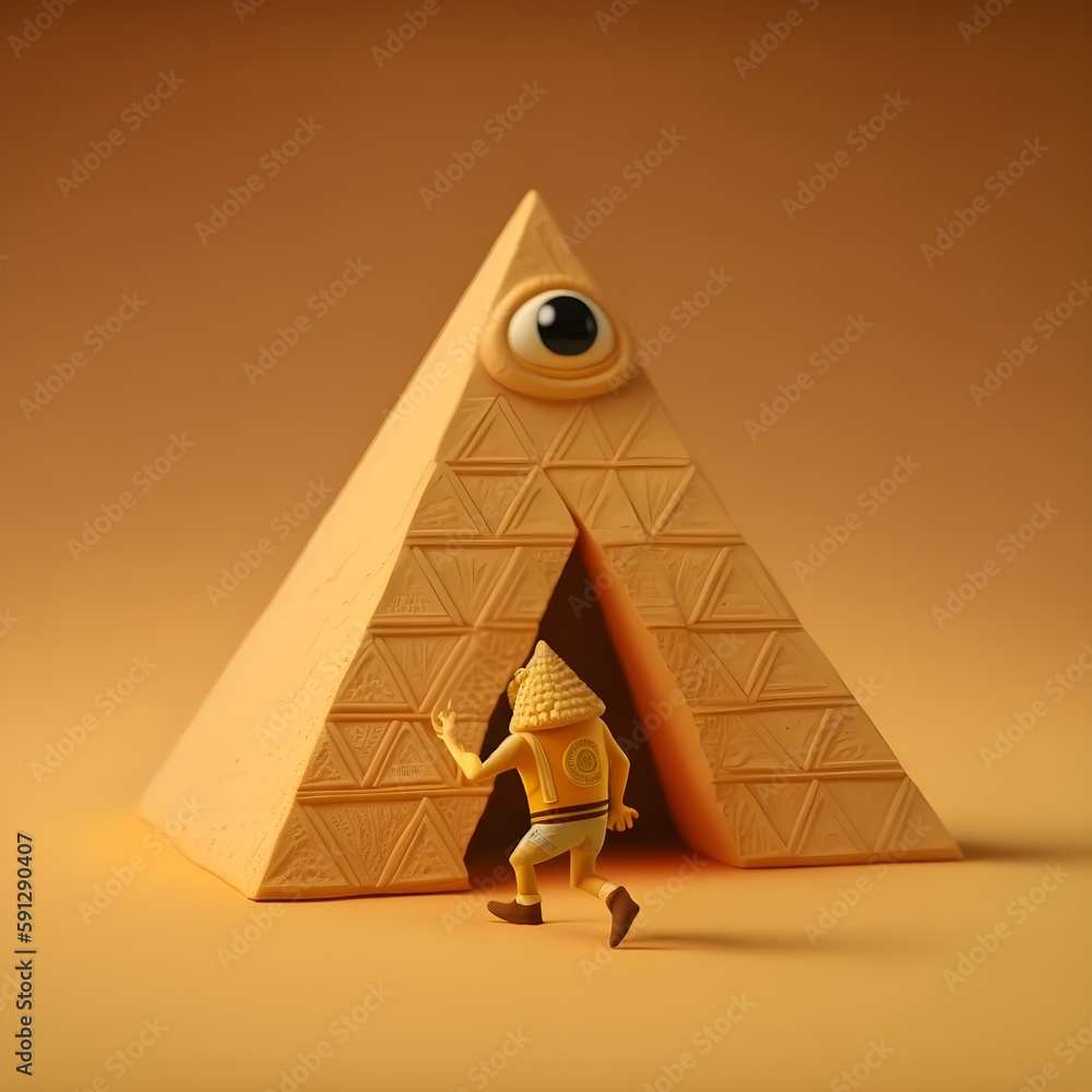 claymation astronaut running from illuminati pyramid with all seeing ...