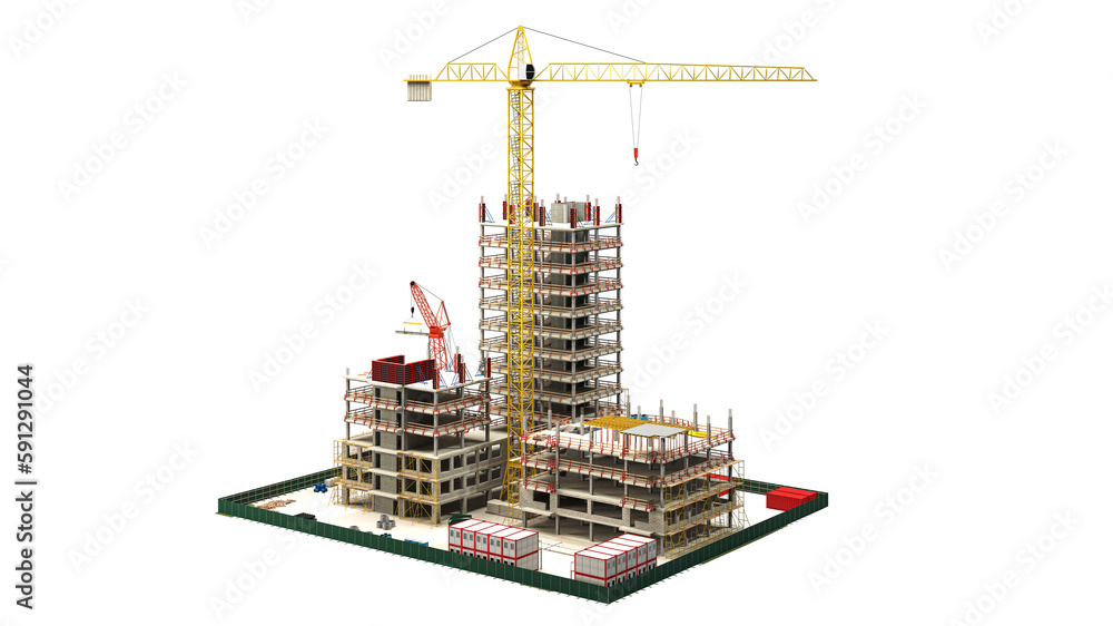 Building Contruction Site, BIM Project, 3d rendering, 3d illustration ...