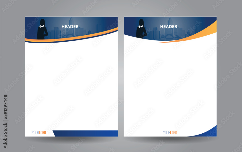 Set of Design Header and Footer of Ebook or Letter Pages in Blue and ...