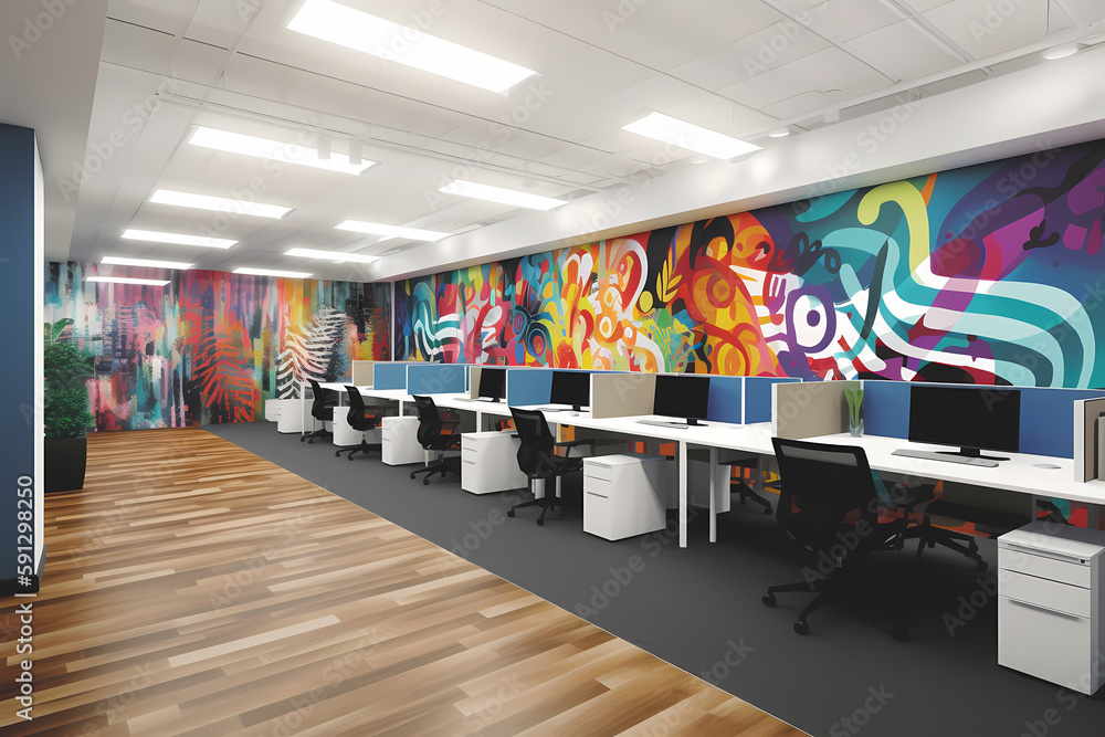 Modern office with a Pop-Art mural Stock Illustration | Adobe Stock