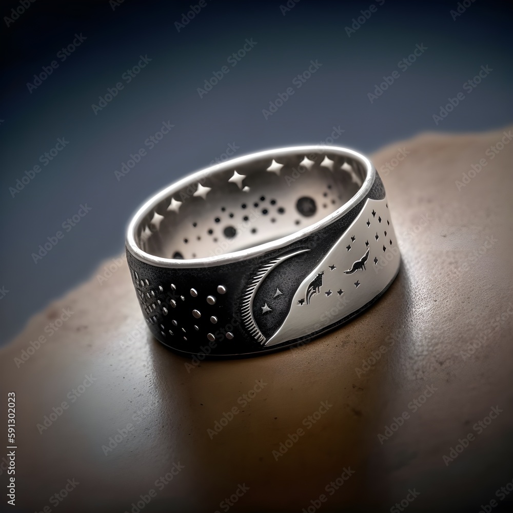 abstract ring made out of silver for men imperfect design moon and wolf ...