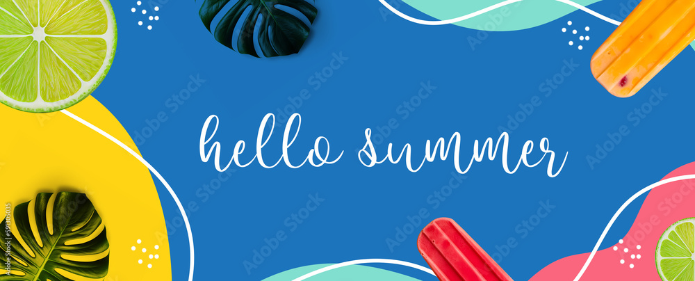Colorful Hello Summer background layout banners design. Horizontal ...