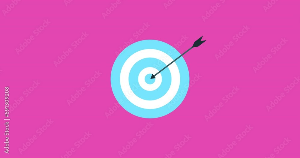 Hit a target or goal with an arrow simple loop animation on white ...