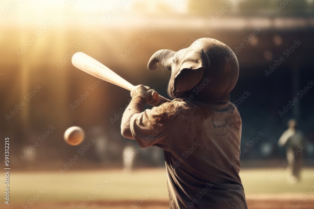 Elephant Baseball Player At Bat In Professional Leaugue Generative AI ...
