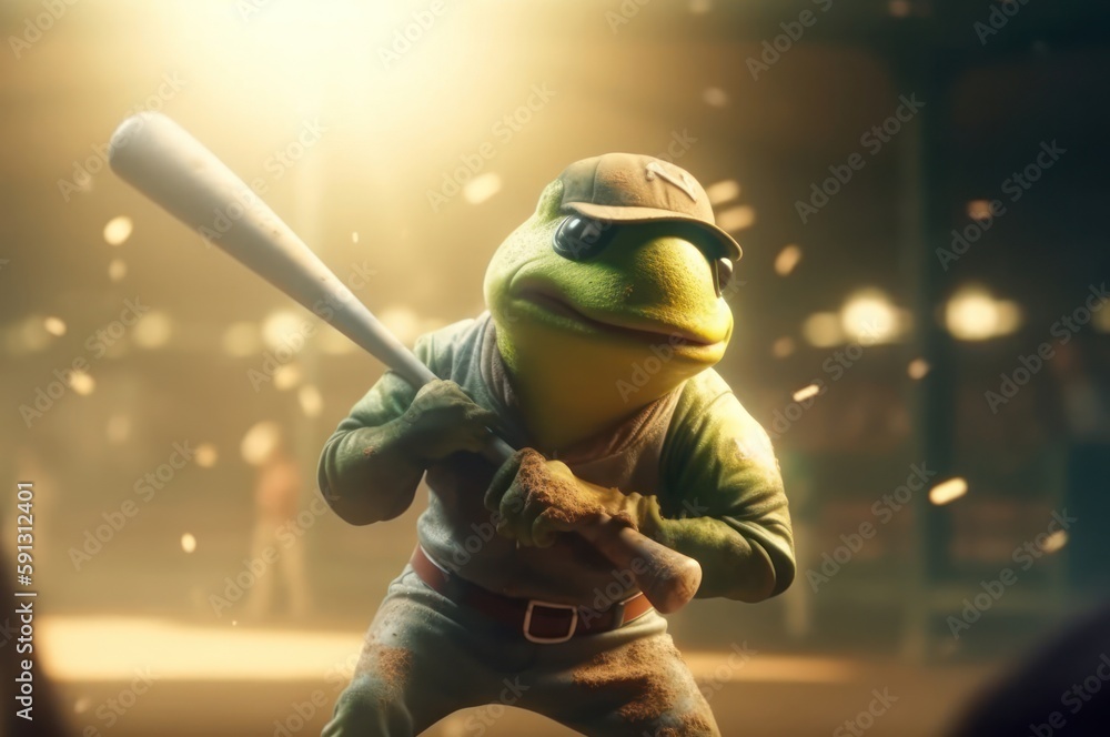 Frog Baseball Athlete Swinging Baseball Bat In Professional Leaugue ...