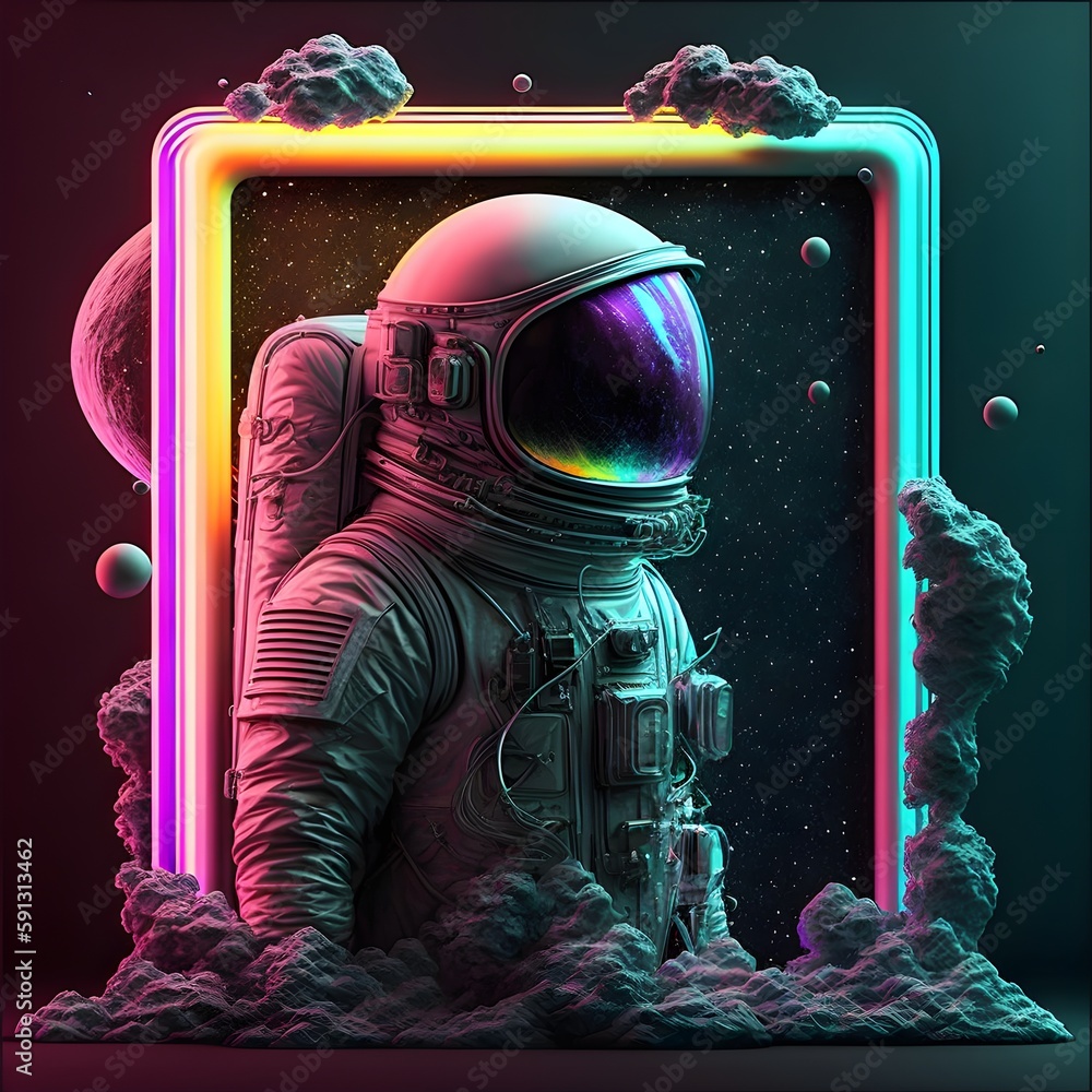 astronaughty No Text electro neon retrofuturism frame coloured by hand ...