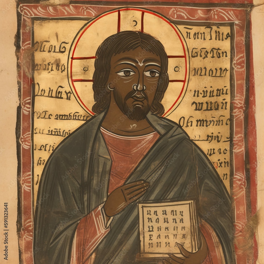 Simulated Illuminated Manuscript with Dark Skinned Jesus Christ ...