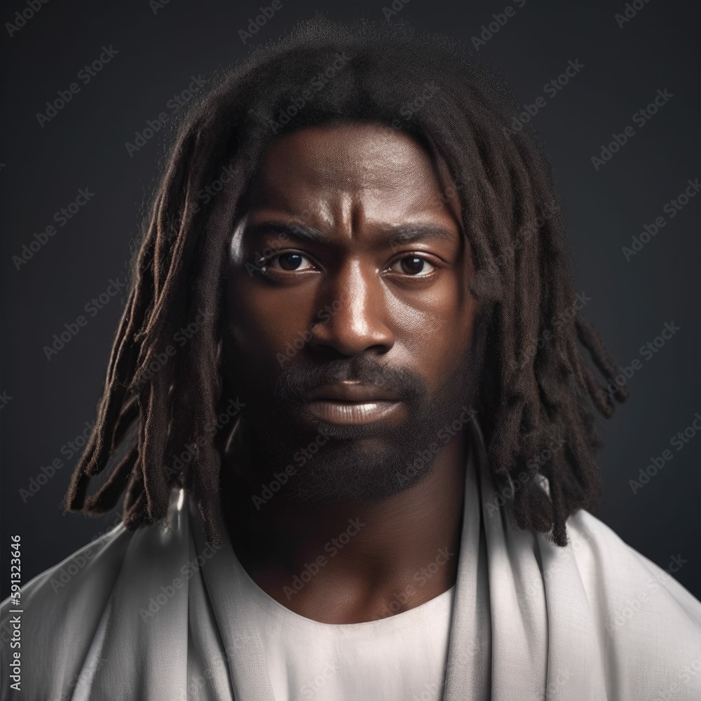 Jesus with Furrowed Brows and Dreadlocks Photorealistic Christ Portrait ...