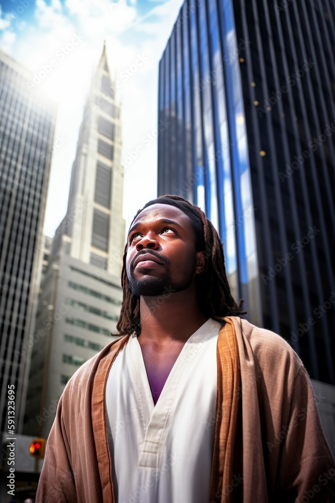 Jesus with Dark Skin and Dreadlocks Checks out a Modern City with ...