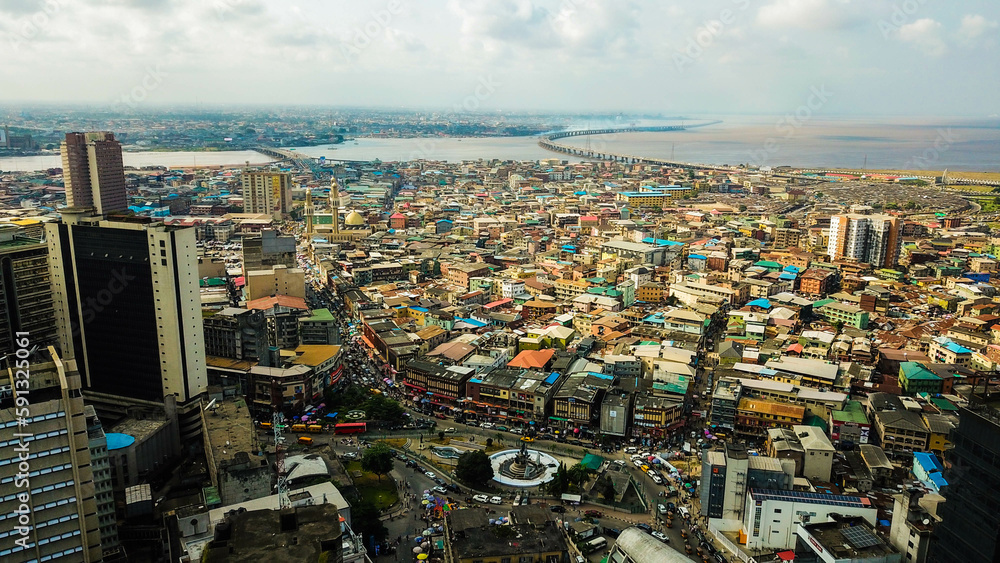 Bird eye view of crowded buildings in Lagos Island Nigeria Stock Photo ...