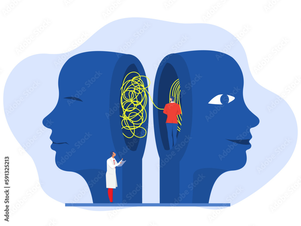 Two human heads silhouette decoding with The opposite mindset chaos and ...