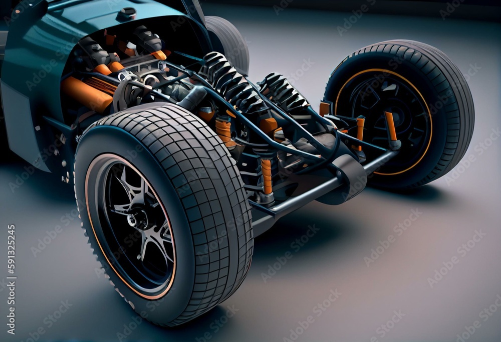 3D Illustration. Von mises stress plot isometric view of a race car ...