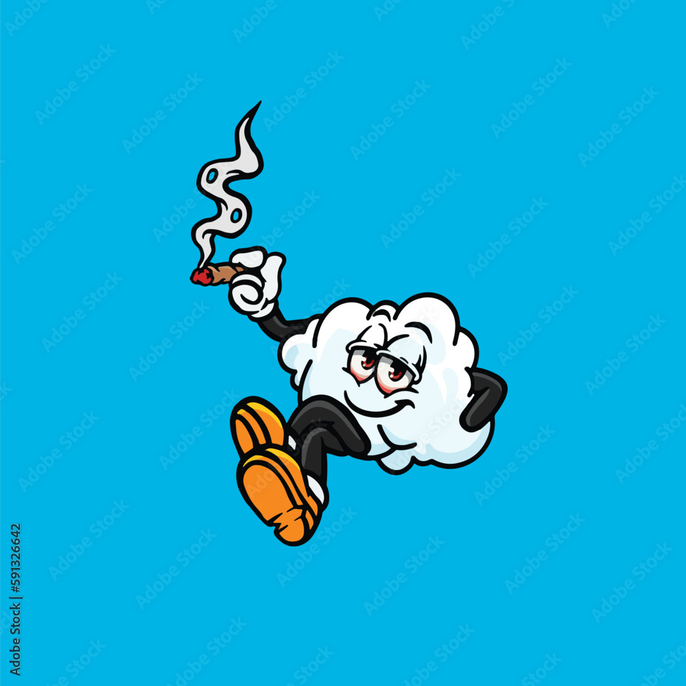 cloud cartoon smoking blunt and high face stoned from weed cannabis bud ...