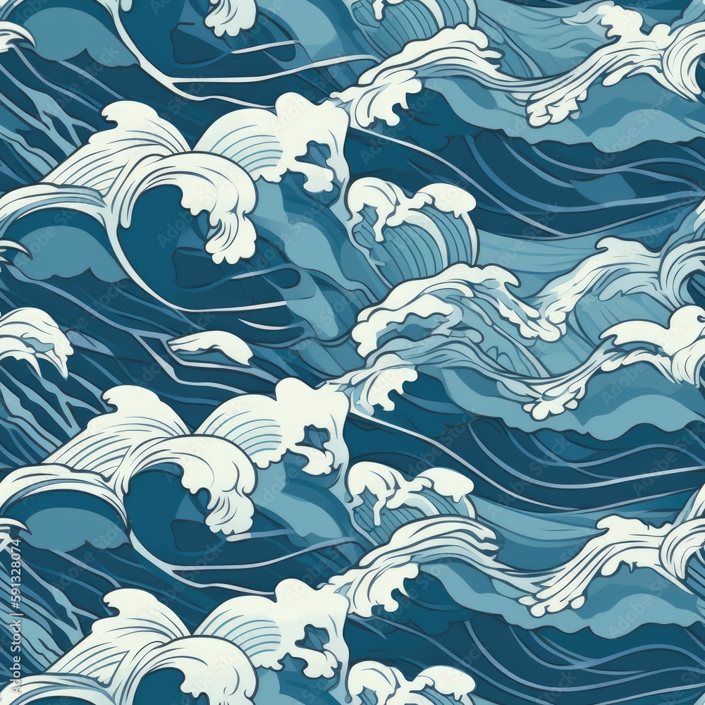 Illustrated ocean waves tiled wallpaper Stock Illustration | Adobe Stock