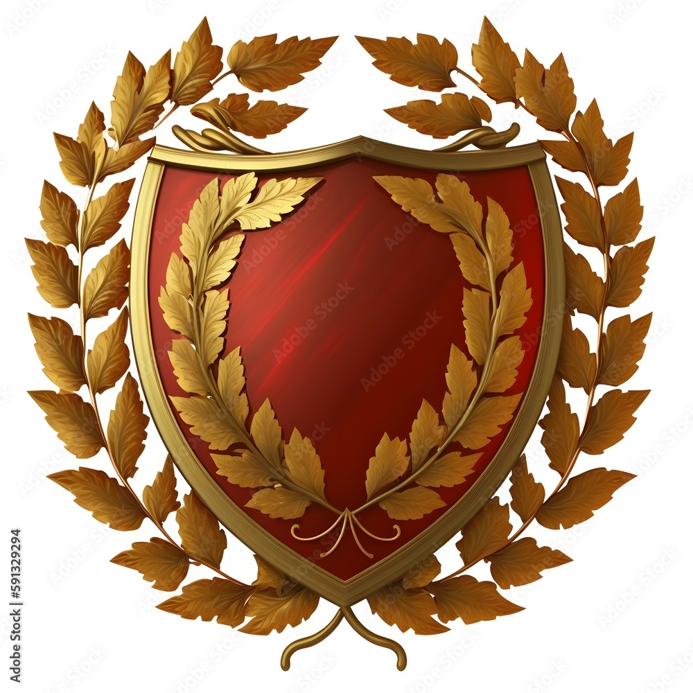 roman scutum shield top down view laurel wreath on shield gold and red ...