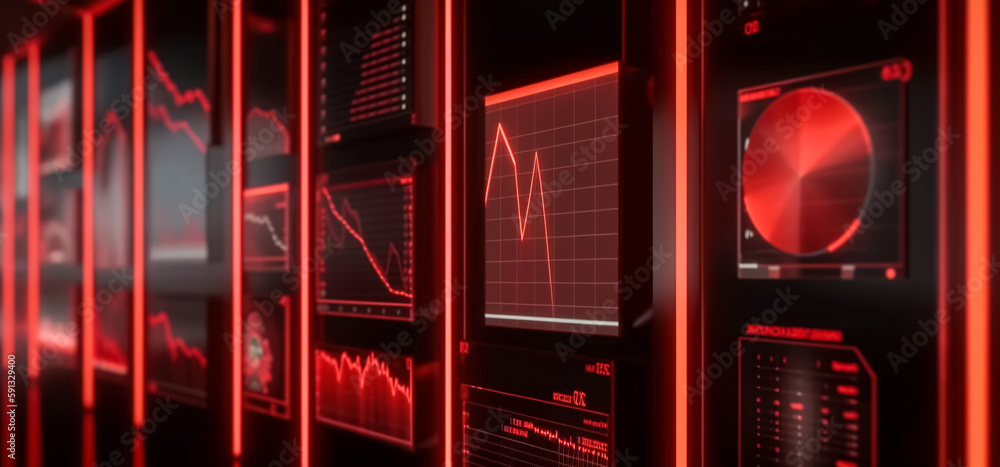 Abstract falling red crisis forex chart grid. Recession, trade and ...
